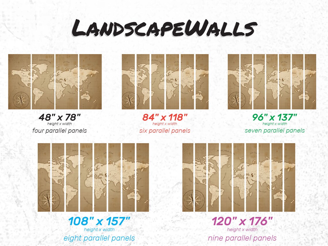 World Map Removable Vinyl Mural / Peel and Stick World Map - Etsy