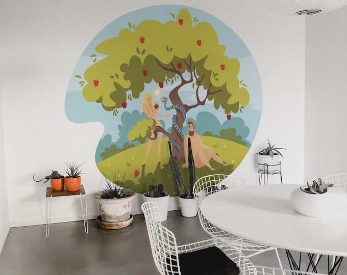Eden Paradise Wallpaper, Adam and Eve in the Garden, Wall Mural, Wall ...