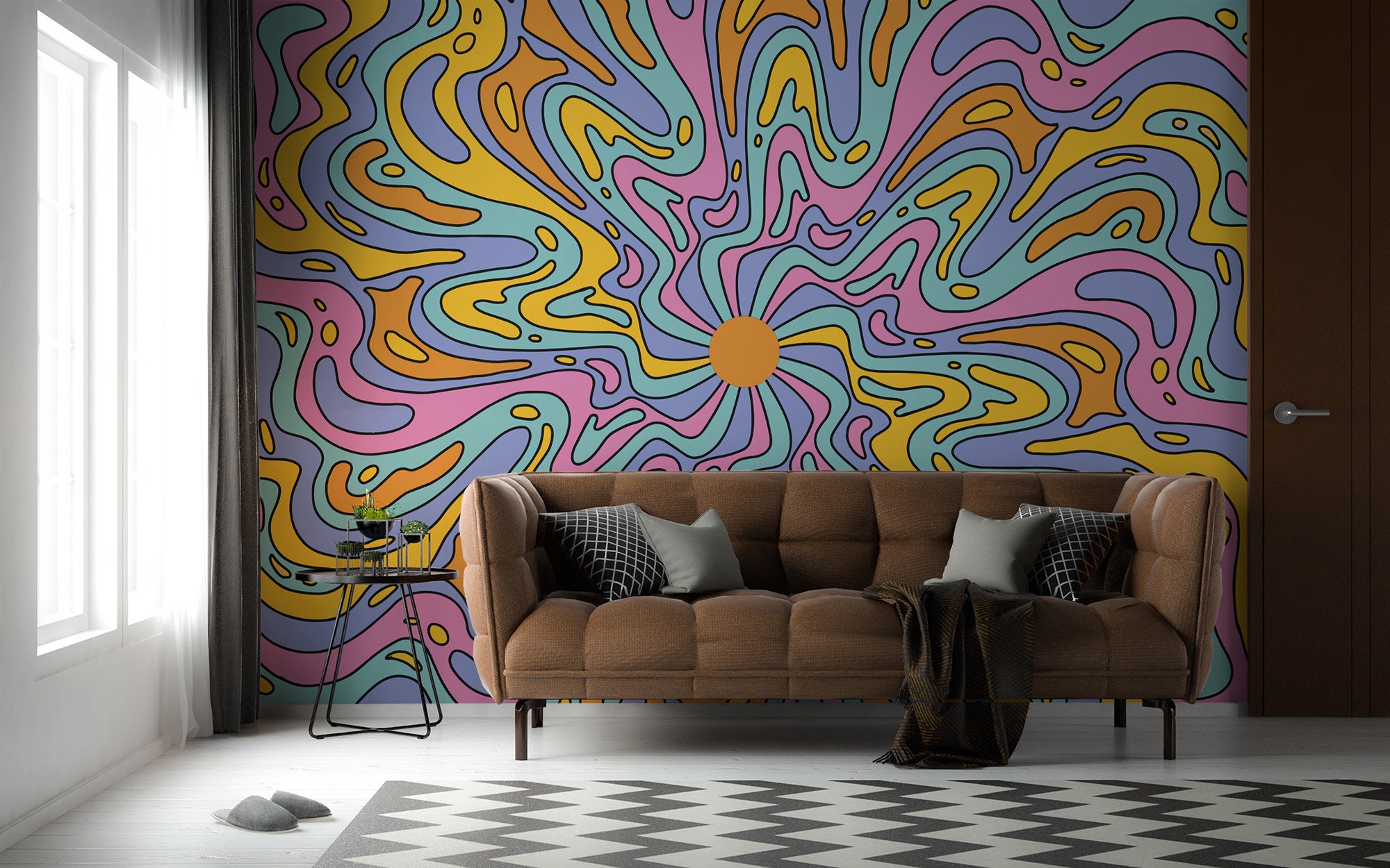 Groovy Removable Vinyl Mural / Peel and Stick Psychedelic - Etsy