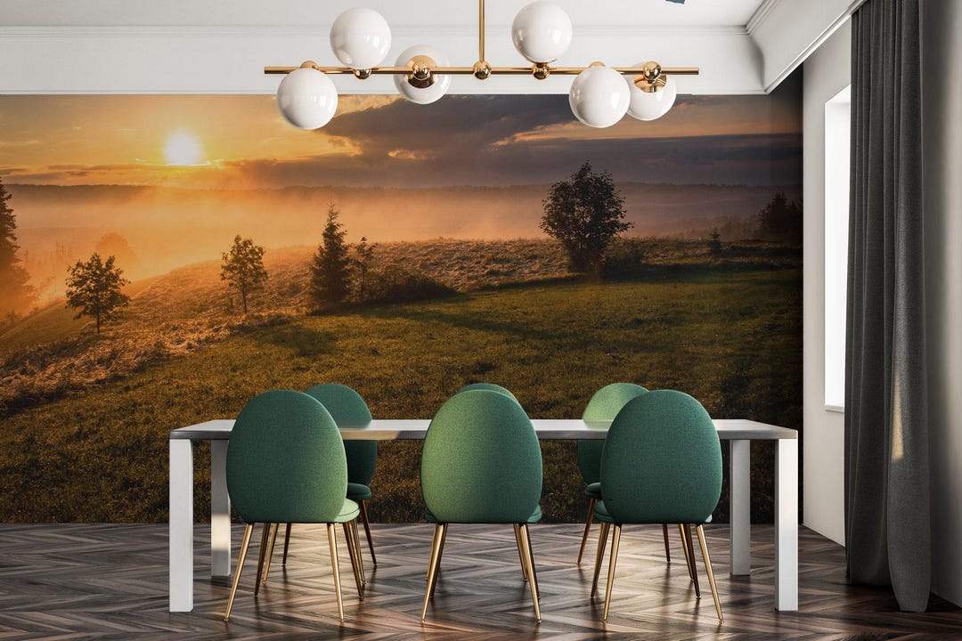 Sunrise Landscape Removable Vinyl Mural / Peel and Stick Sunrise ...