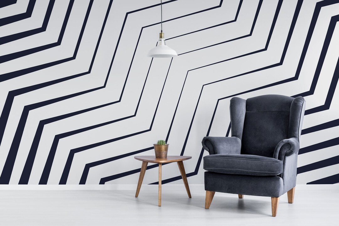 Geometric Lines Removable Vinyl Mural / Peel and Stick Geometric Lines ...