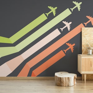Plane Removable Vinyl Mural / Peel and Stick Airplane Wallpaper / Plane ...