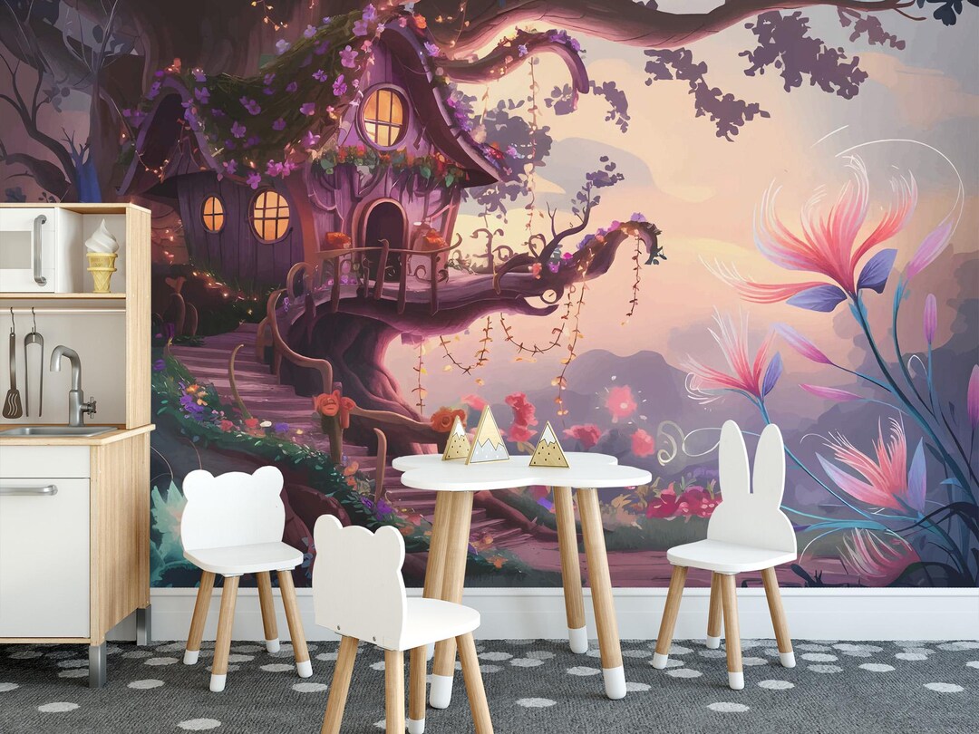Forest Removable Vinyl Mural / Magical Fantasy Forest Wallpaper / Fairy ...