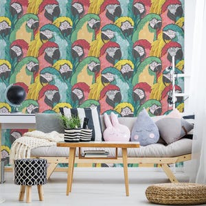 Colorful Parrots Wallpaper / Tropical Bird Wall Mural / Macaw Mural ...