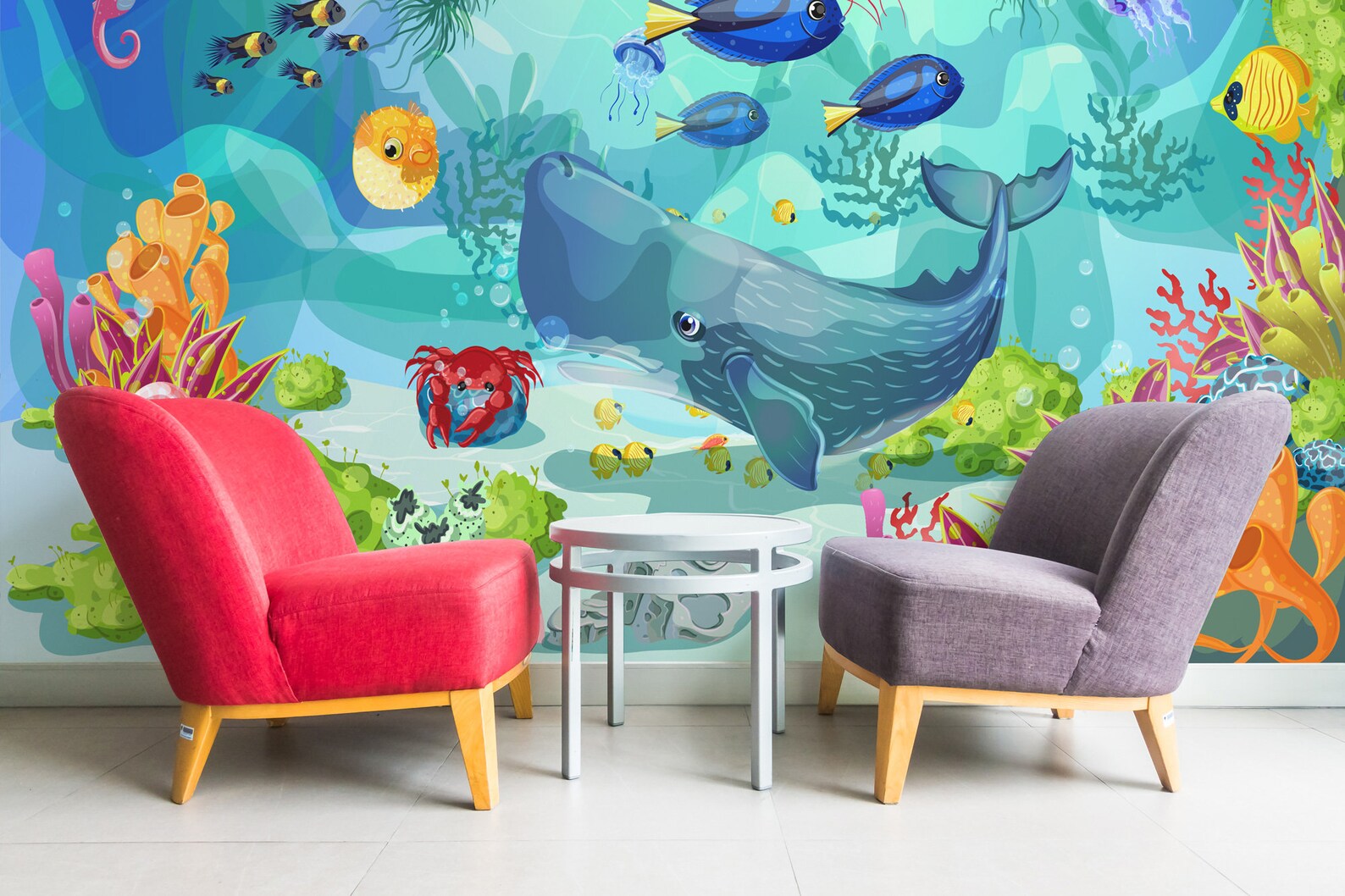 Ocean Animals Removable Vinyl Mural / Peel and Stick Marine | Etsy