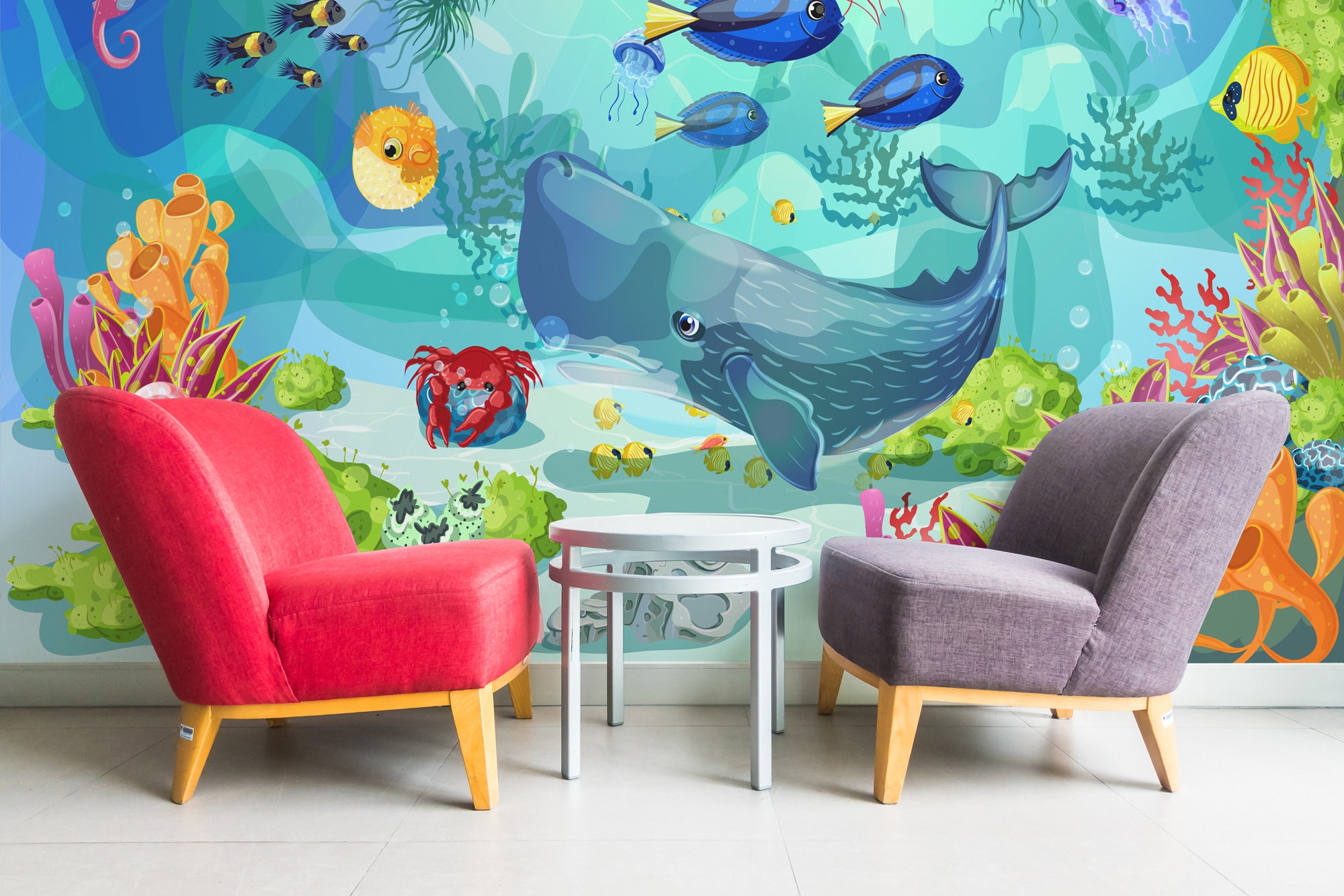 Ocean Animals Removable Vinyl Mural / Peel and Stick Marine | Etsy