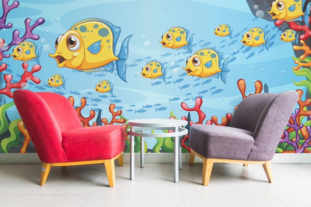 Fish Removable Vinyl Mural / Peel and Stick Cartoon Fish Pattern ...