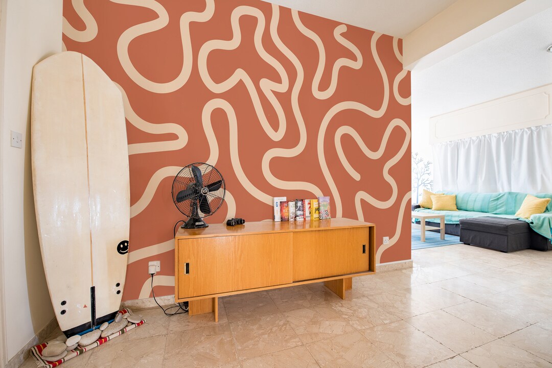 Funky Removable Vinyl Mural / Peel and Stick Terracotta Wallpaper ...