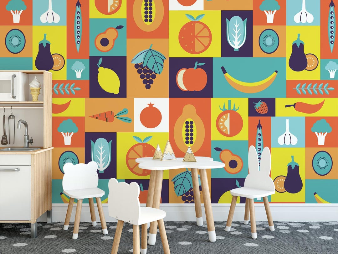 Fruits Removable Vinyl Mural / Peel and Stick Geometric Pattern ...