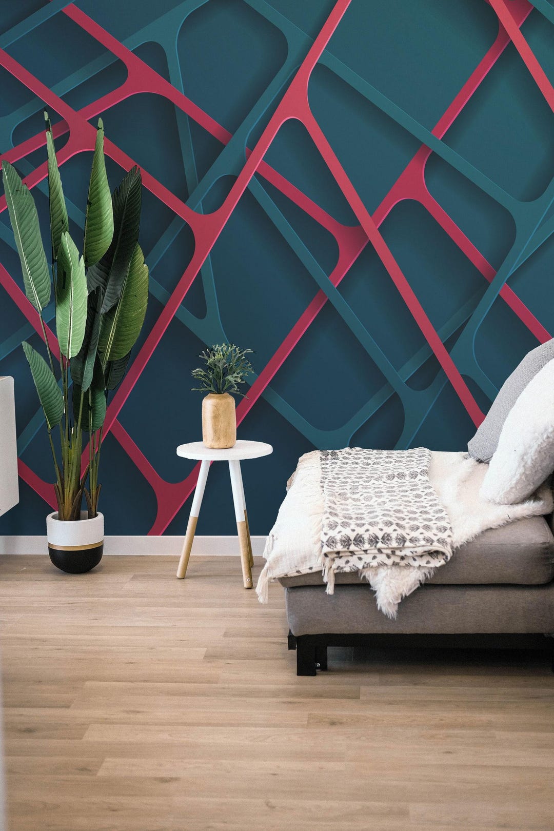Abstract Geometric Removable Vinyl Mural / Peel and Stick 3D Pattern ...