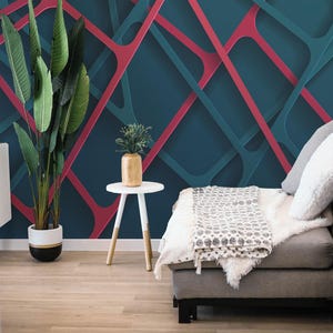 Abstract Geometric Removable Vinyl Mural / Peel and Stick 3D Pattern ...