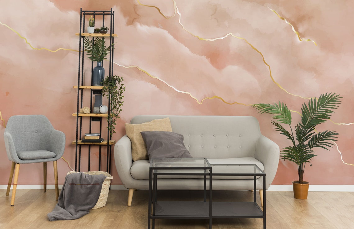 Peach Marble Removable Vinyl Mural / Peel and Stick Peach | Etsy