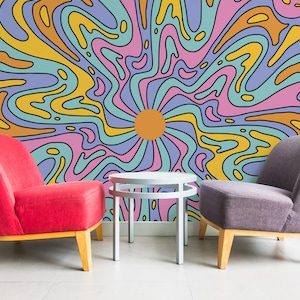 Groovy Removable Vinyl Mural / Peel and Stick Psychedelic Wallpaper ...