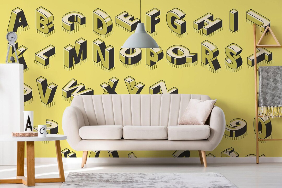 Yellow Alphabet Mural – Removable Letter Wallpaper (peel & Stick or Non ...