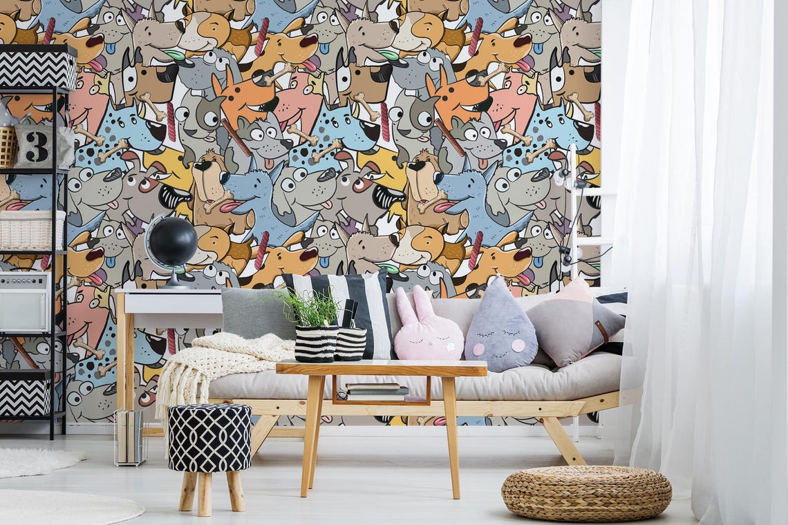 Cartoon Dogs Wallpaper – Playful Pets Wall Mural (removable Self ...