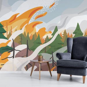 Wildfire Forest Mural – Peel and Stick Wallpaper, Fire Pattern - Etsy