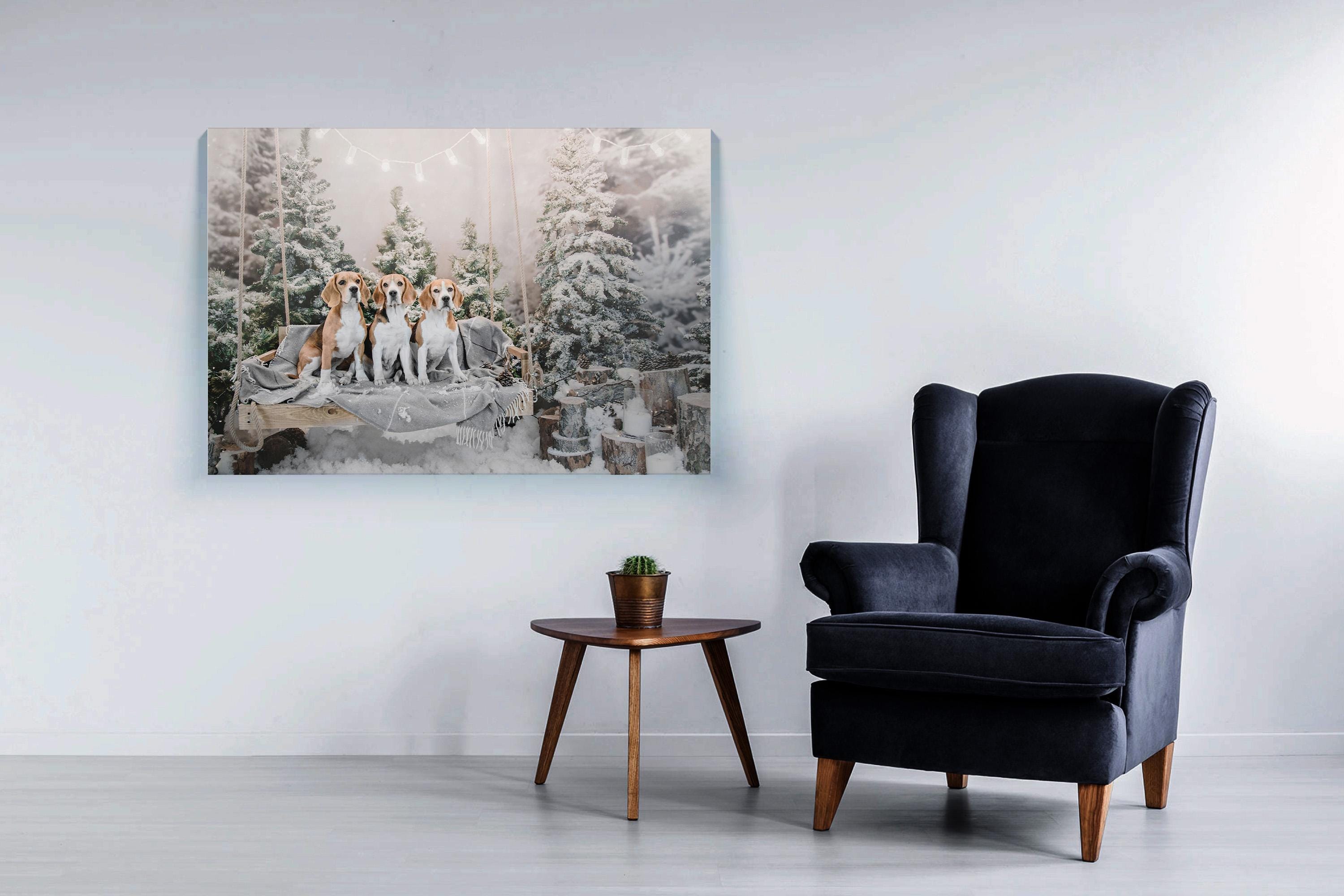 Beagle Dogs Snowy Christmas Scene Canvas Print - Etsy