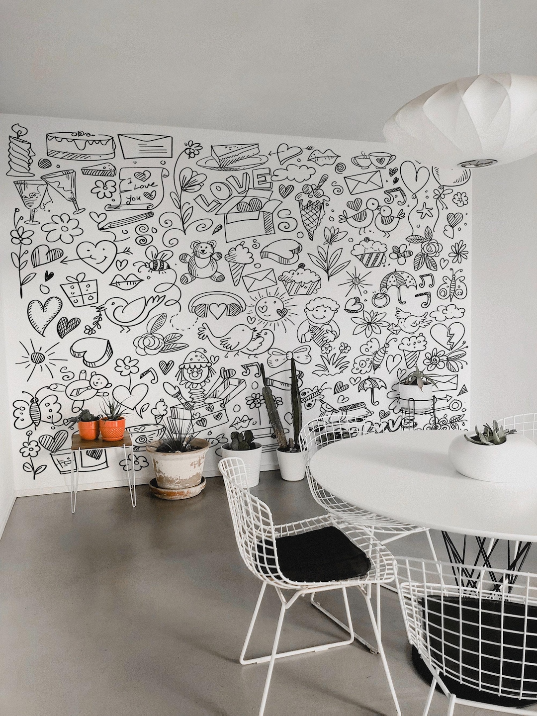 Doodle Removable Vinyl Mural / Peel and Stick Lines Pattern Wallpaper ...