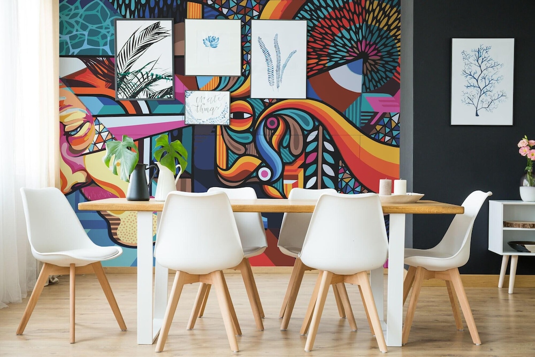Face Art Removable Vinyl Mural / Peel and Stick Collage Art Pattern ...