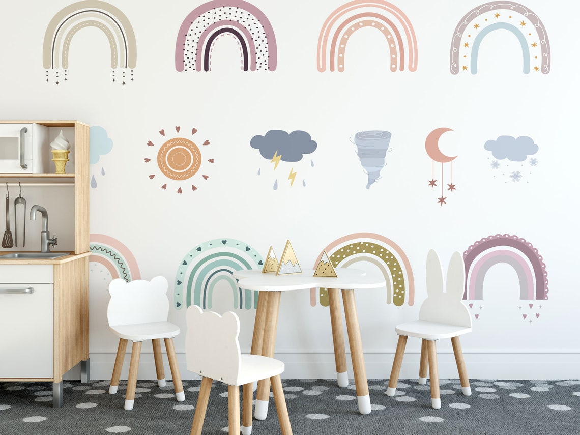 Boho Rainbow Removable Vinyl Mural / Peel and Stick Boho - Etsy
