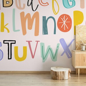 Kids Colorful Alphabet Removable Vinyl Mural / Peel and Stick Alphabet ...