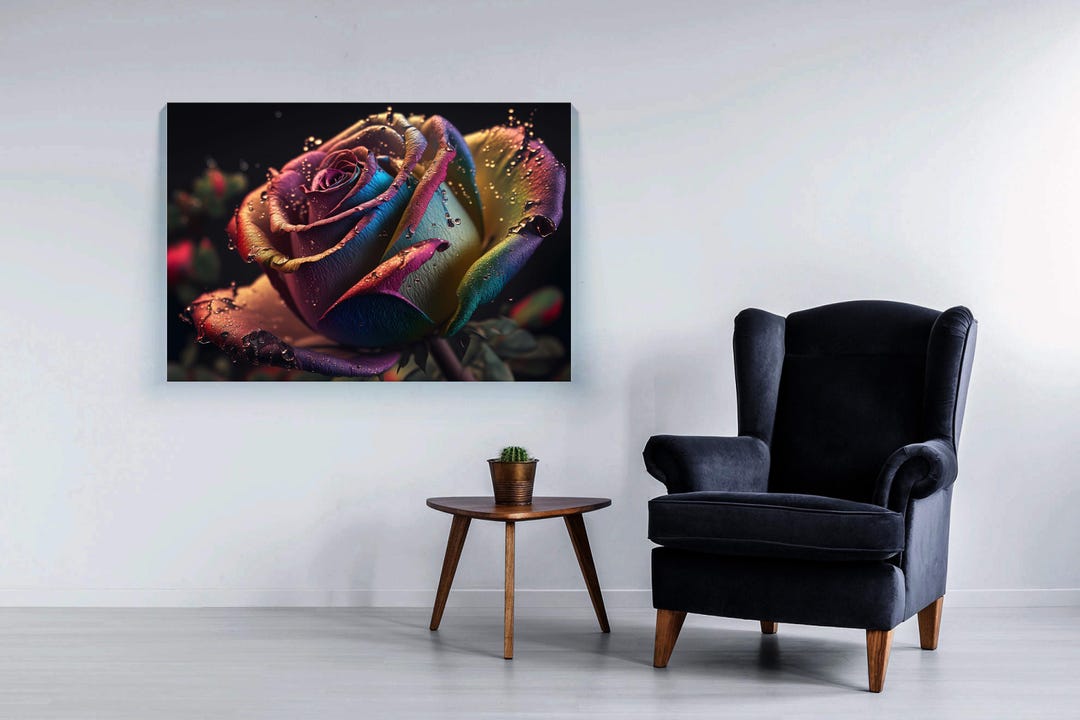 Iridescent Rose Canvas Print - Holographic Metallic Floral Wall Art - Etsy