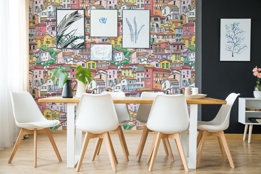 Colorful Town Removable Vinyl Mural / Peel and Stick Little Town ...