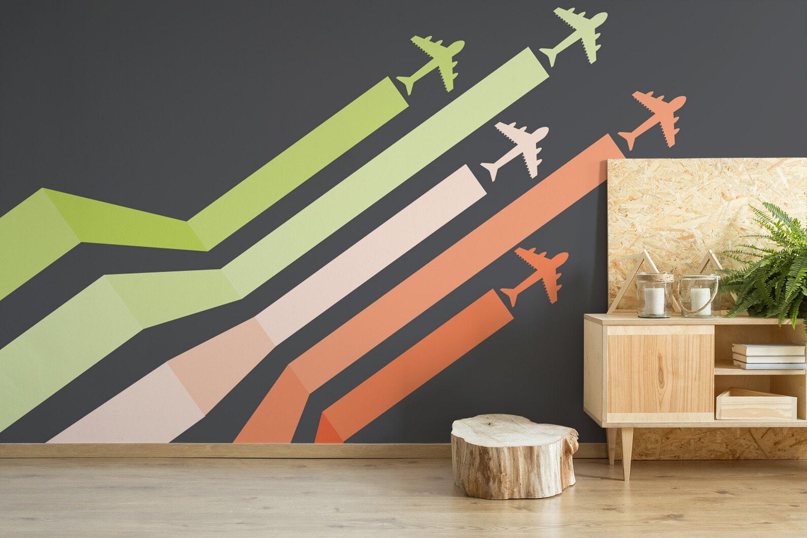 Plane Removable Vinyl Mural / Peel and Stick Airplane Pattern Wallpaper ...