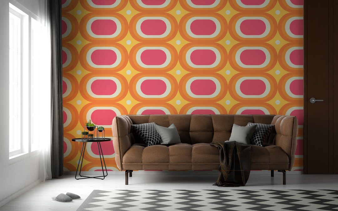 70s Removable Vinyl Mural / Peel and Stick Bright Wallpaper / 70s Photo ...