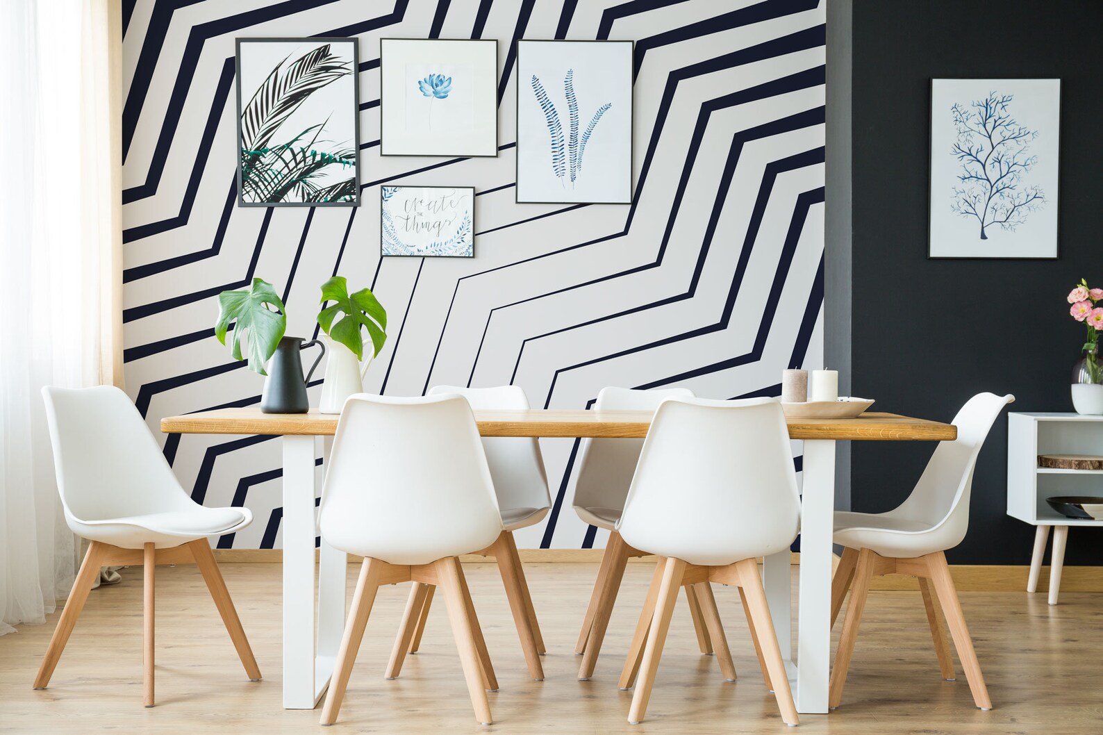 Geometric lines removable vinyl mural / Peel and stick | Etsy