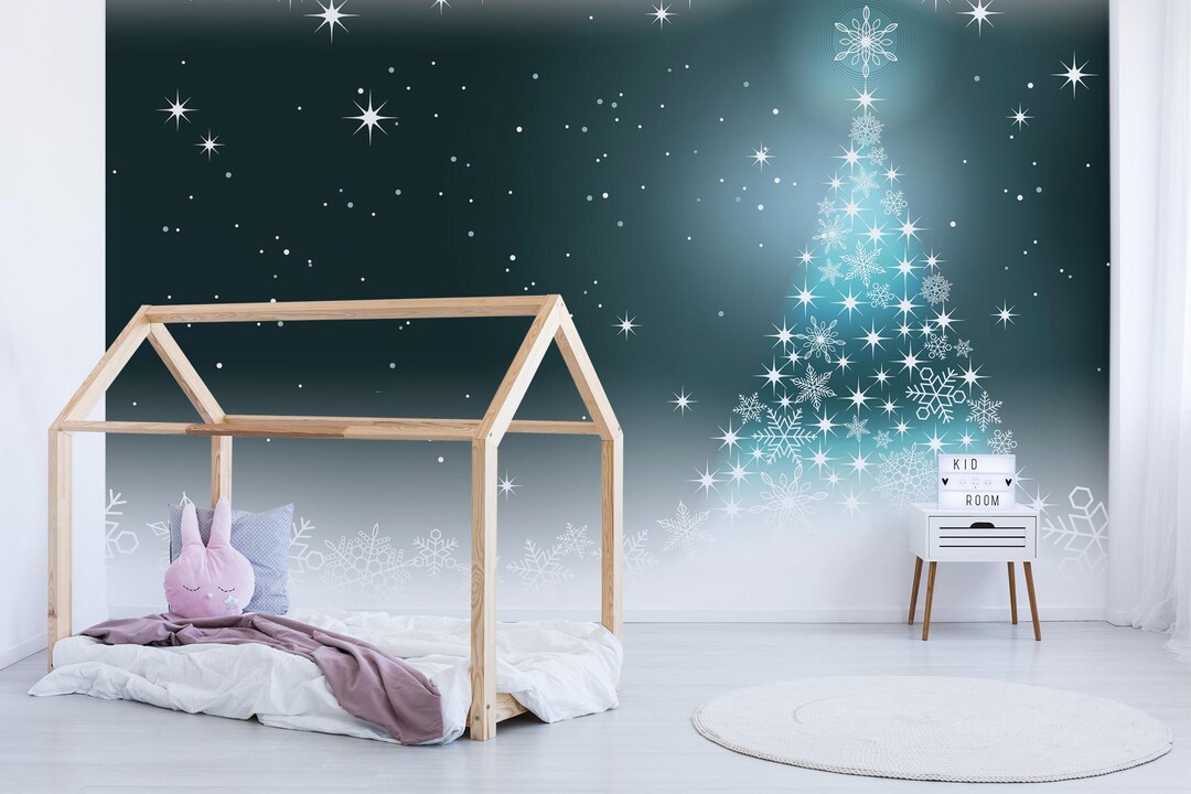 Sparkling Christmas Tree Mural – Peel and Stick Holiday Wallpaper - Etsy