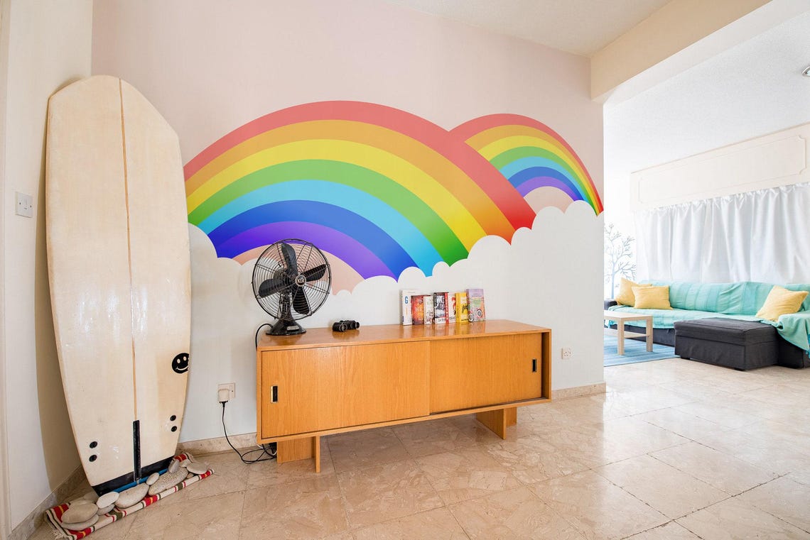 Double Rainbow Removable Vinyl Mural / Peel and Stick Rainbow Pattern ...