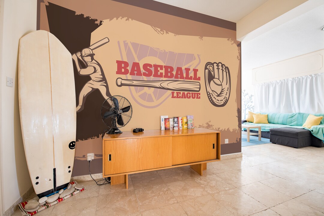 Baseball Removable Vinyl Mural / Peel and Stick Ball Wallpaper ...