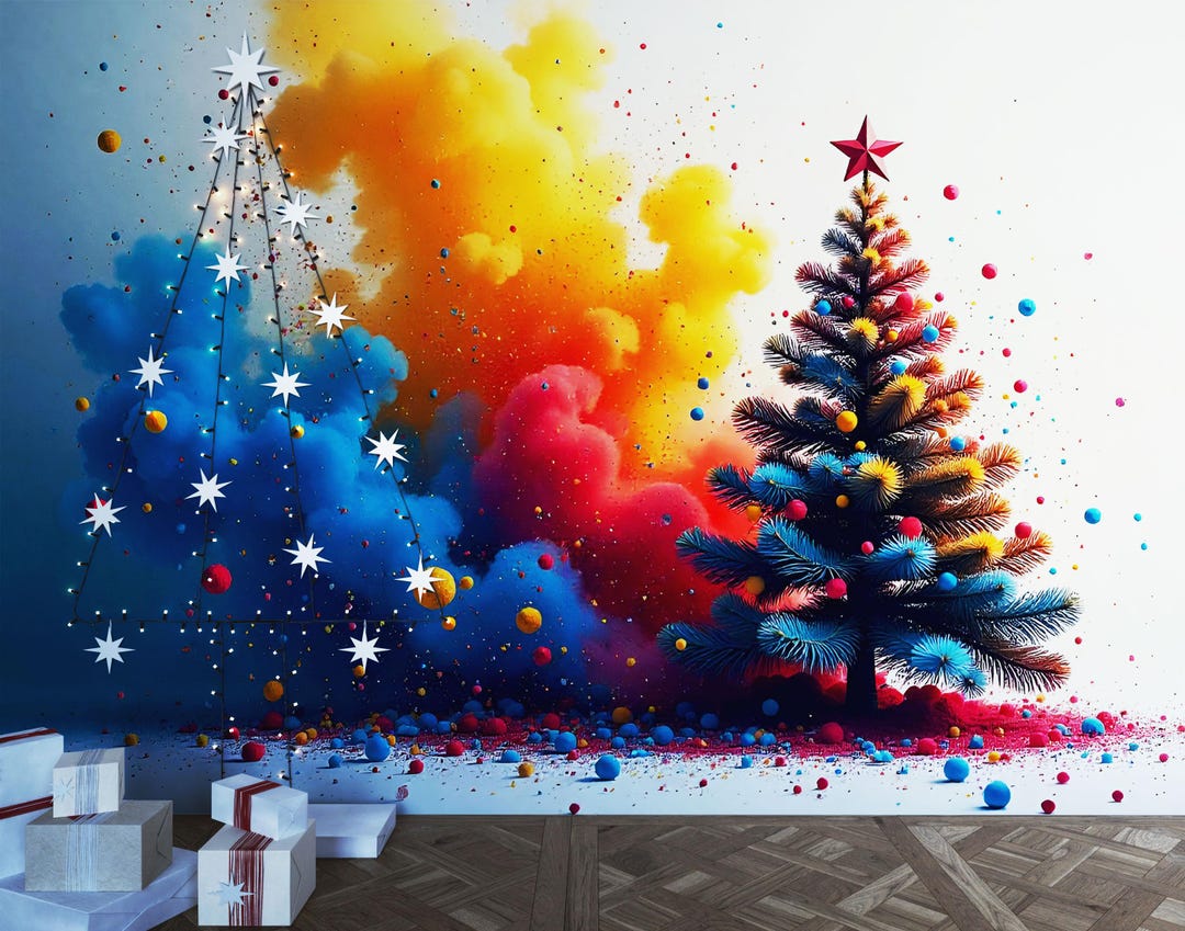Color Splash Christmas Tree Mural – Removable Vinyl, Peel & Stick - Etsy
