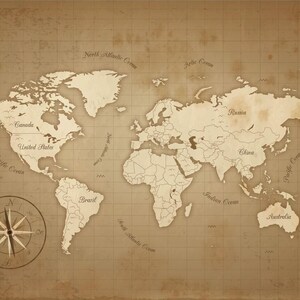 World Map Removable Vinyl Mural / Peel and Stick World Map Pattern ...