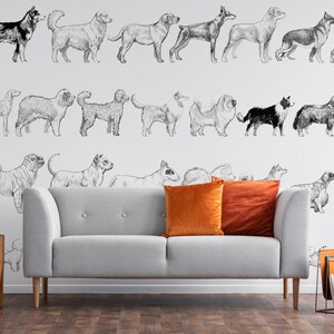 Dog Breed Removable Vinyl Mural / Peel and Stick Dog Pattern Wallpaper ...
