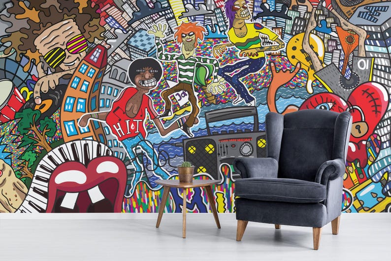 Funky Graffiti Removable Vinyl Mural / Peel and Stick Street Art ...