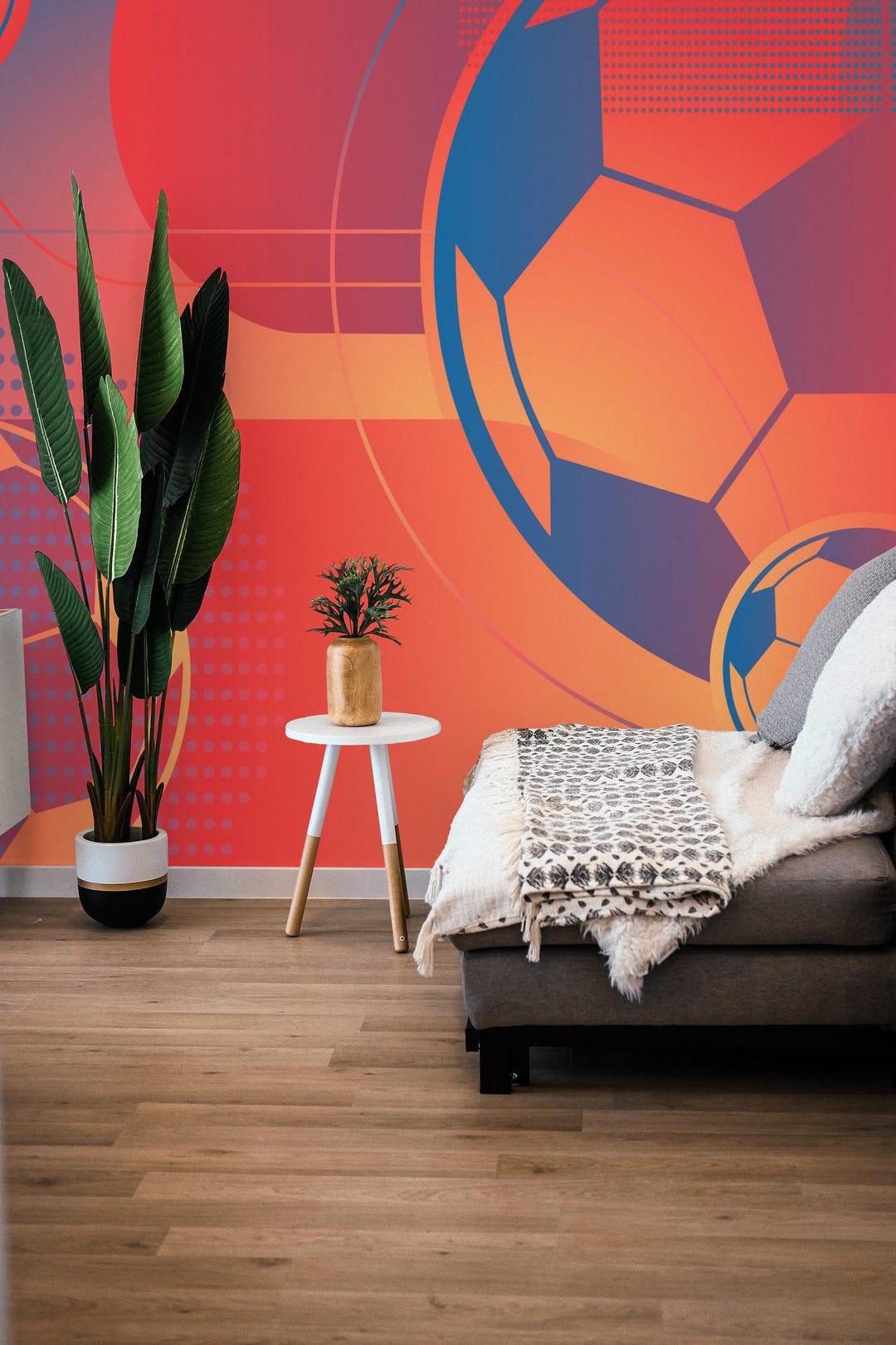 Abstract Removable Vinyl Mural / Peel and Stick Bold Football Wallpaper ...