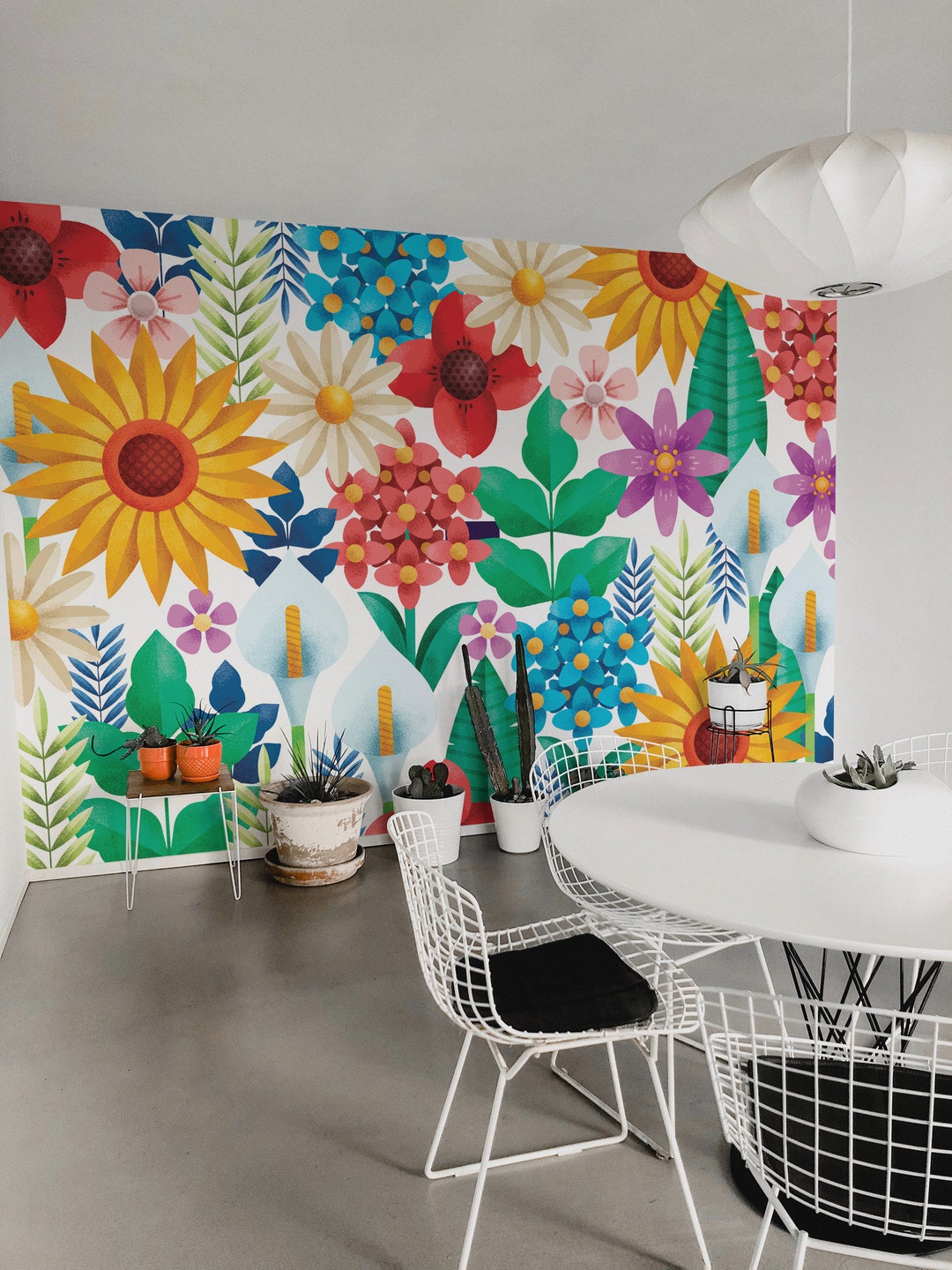 Bright Flower Removable Vinyl Mural / Peel and Stick Flower - Etsy