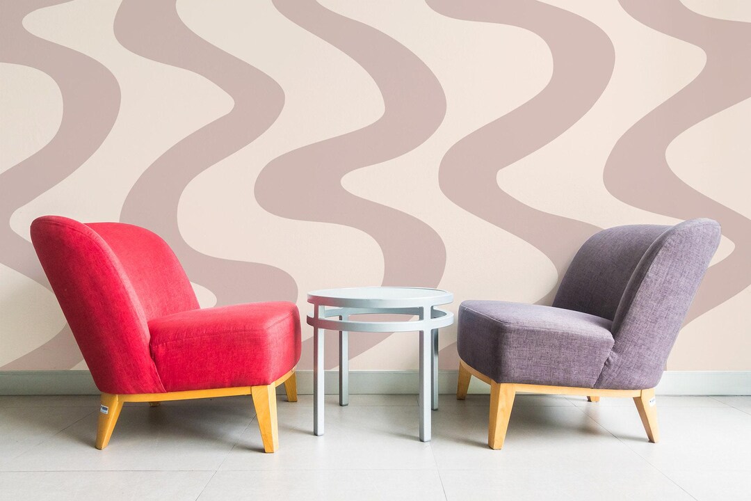 Pink Wave Removable Vinyl Mural / Peel and Stick Wavy Pattern Wallpaper ...