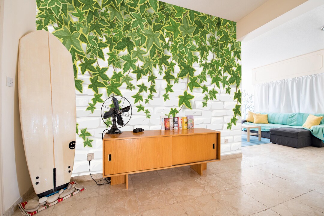 Ivy Lianas on Brick Wall Removable Vinyl Mural / Peel and Stick Brick ...