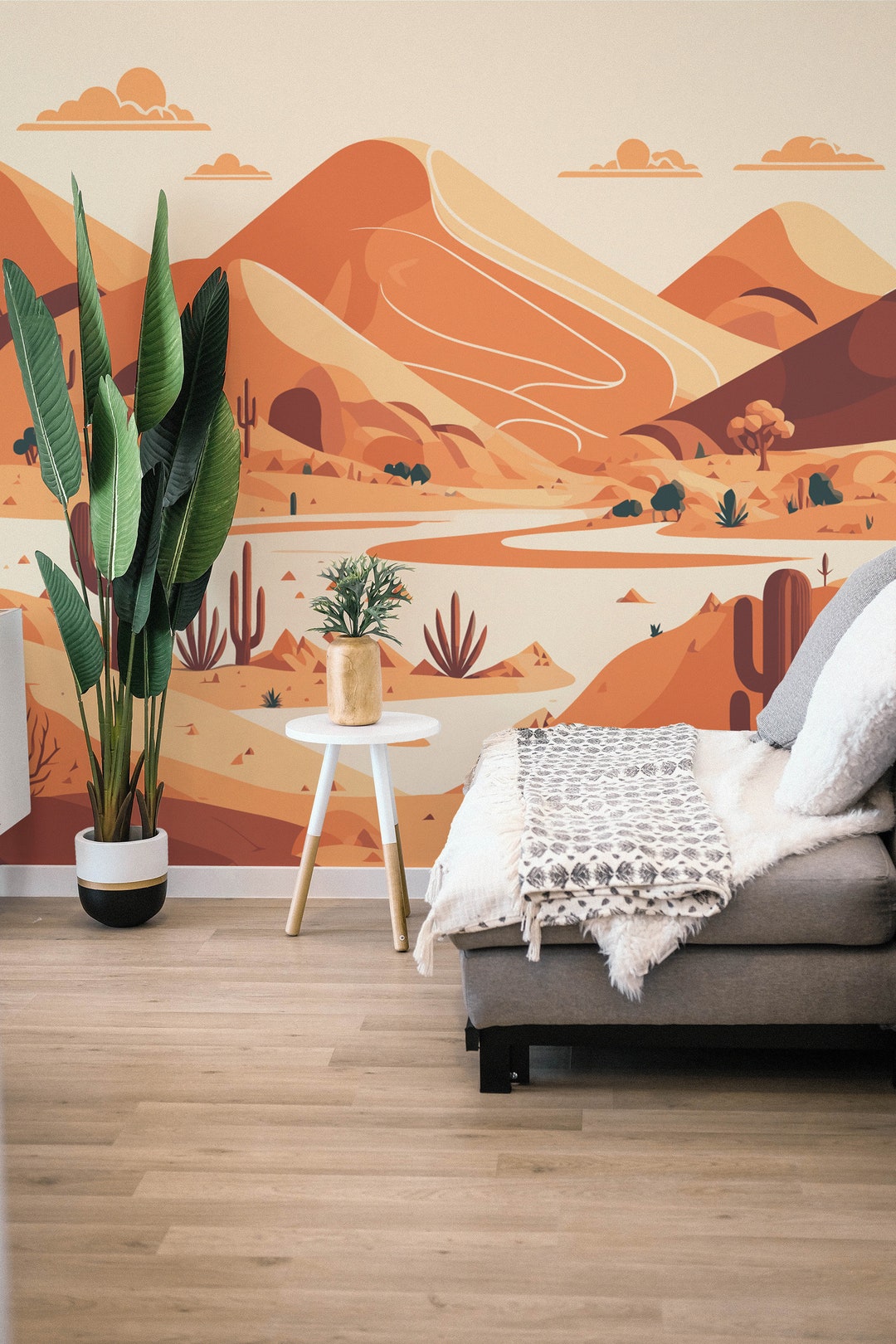 Desert Removable Vinyl Mural / Peel and Stick Sun Wallpaper / Desert ...