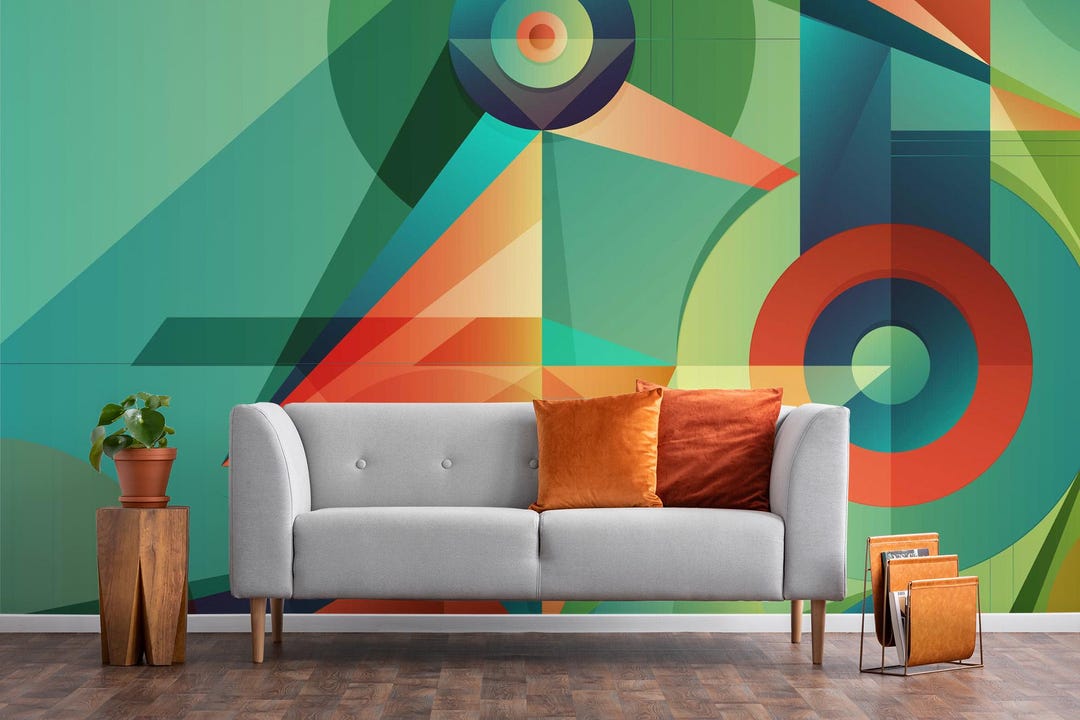 Abstract Removable Vinyl Mural / Peel and Stick Geometric Pattern ...