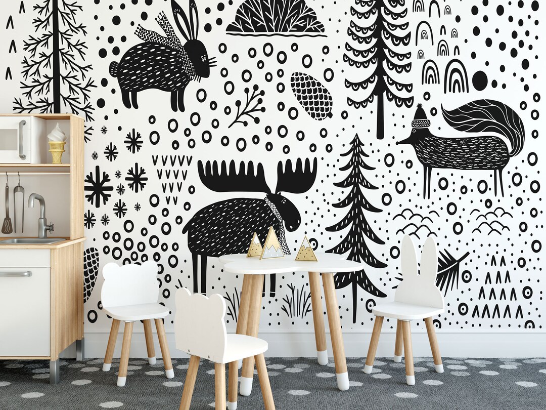 Scandi Forest Removable Vinyl Mural / Peel and Stick Scandi - Etsy