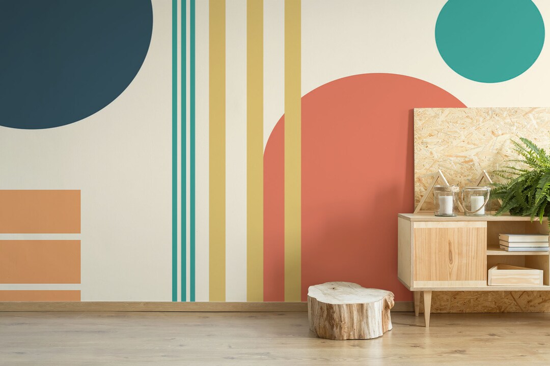 Boho Removable Vinyl Mural / Peel and Stick Abstract Wallpaper / Boho ...