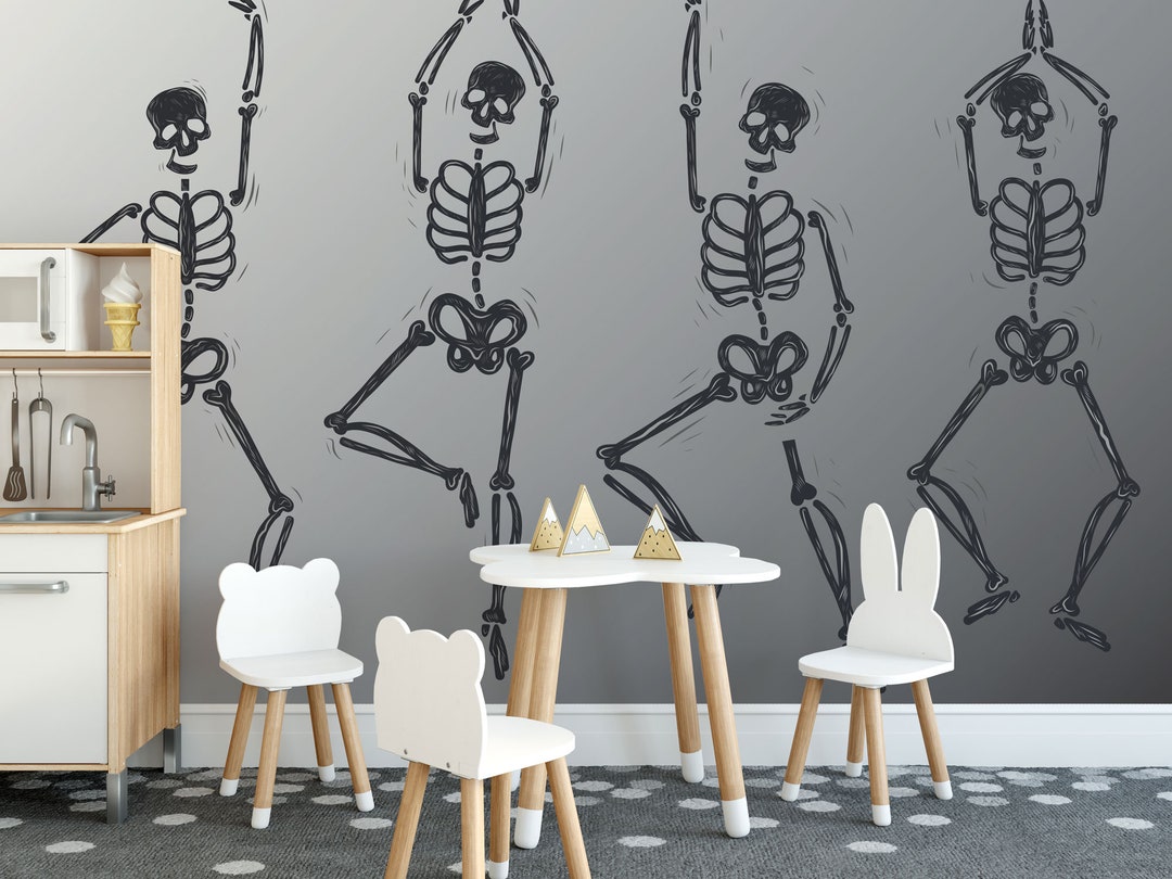 Skeleton Removable Vinyl Mural / Peel and Stick Halloween Wallpaper ...