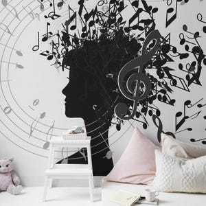 Music Removable Vinyl Mural / Peel and Stick Notes Pattern Wallpaper ...