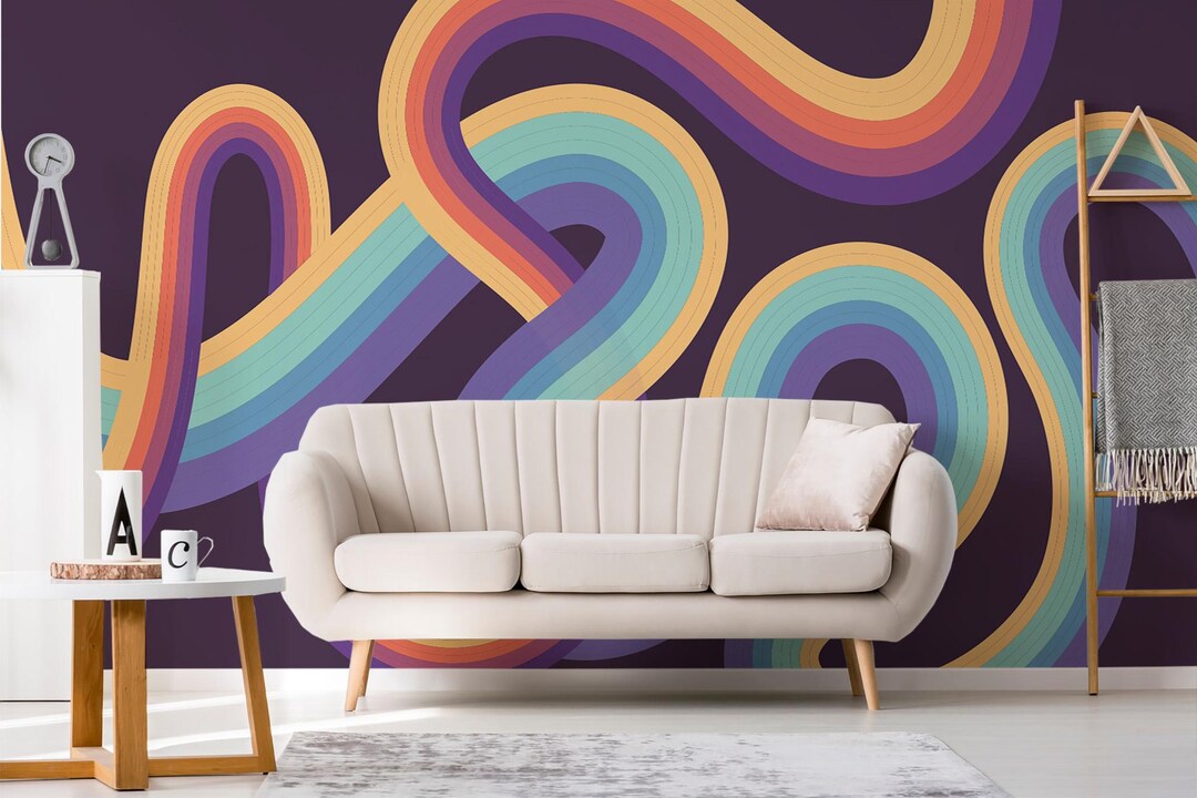 Psychedelic Retro Removable Vinyl Mural / Retro Abstract Wallpaper ...