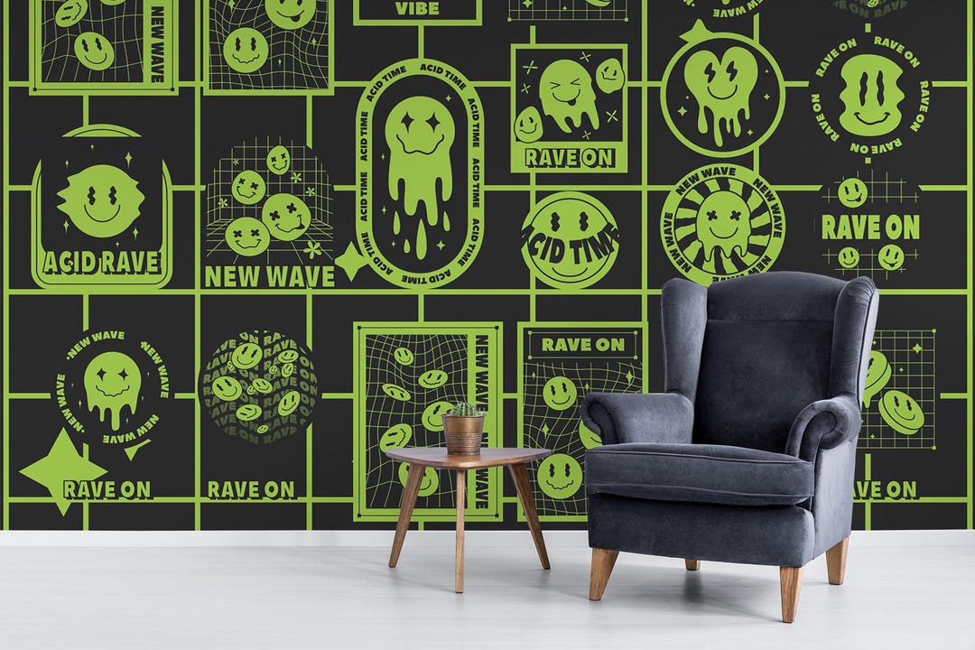 Psychedelic Icons Removable Vinyl Mural / Peel and Stick Trip Wallpaper ...