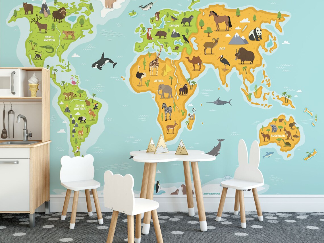World Map Removable Vinyl Mural / Peel and Stick World Map - Etsy